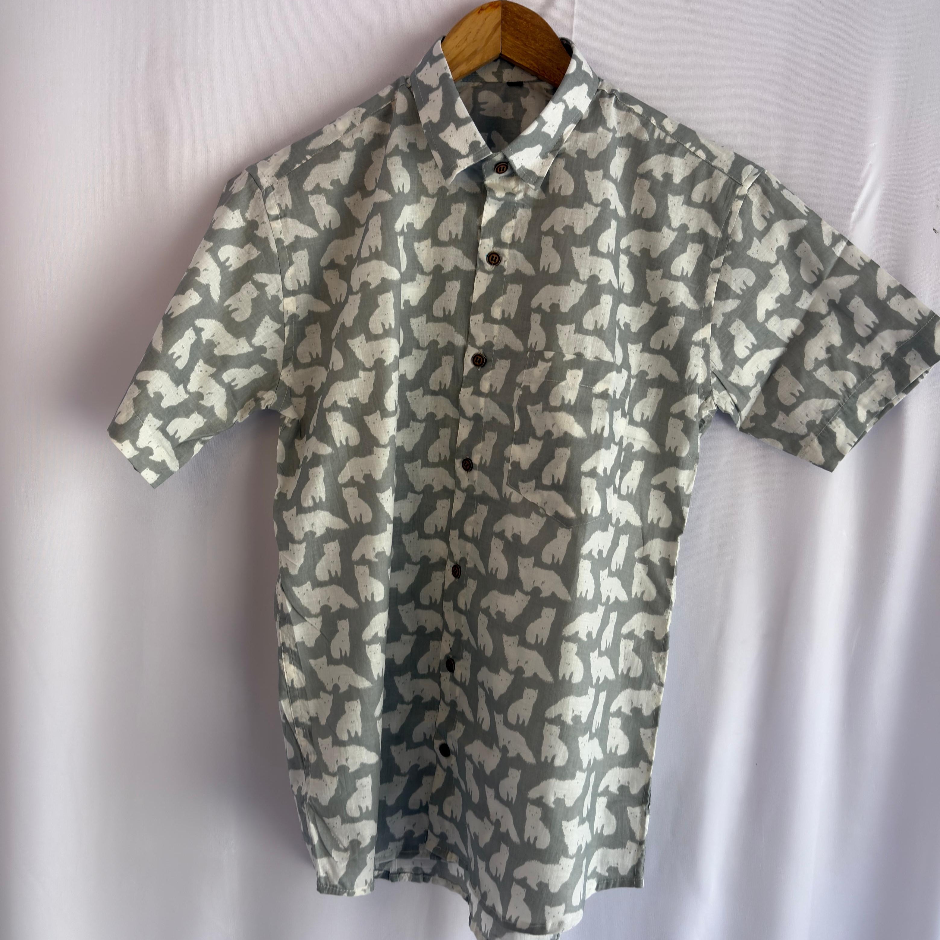 Grey Figure Printed Cotton Shirt – Sukoon fab